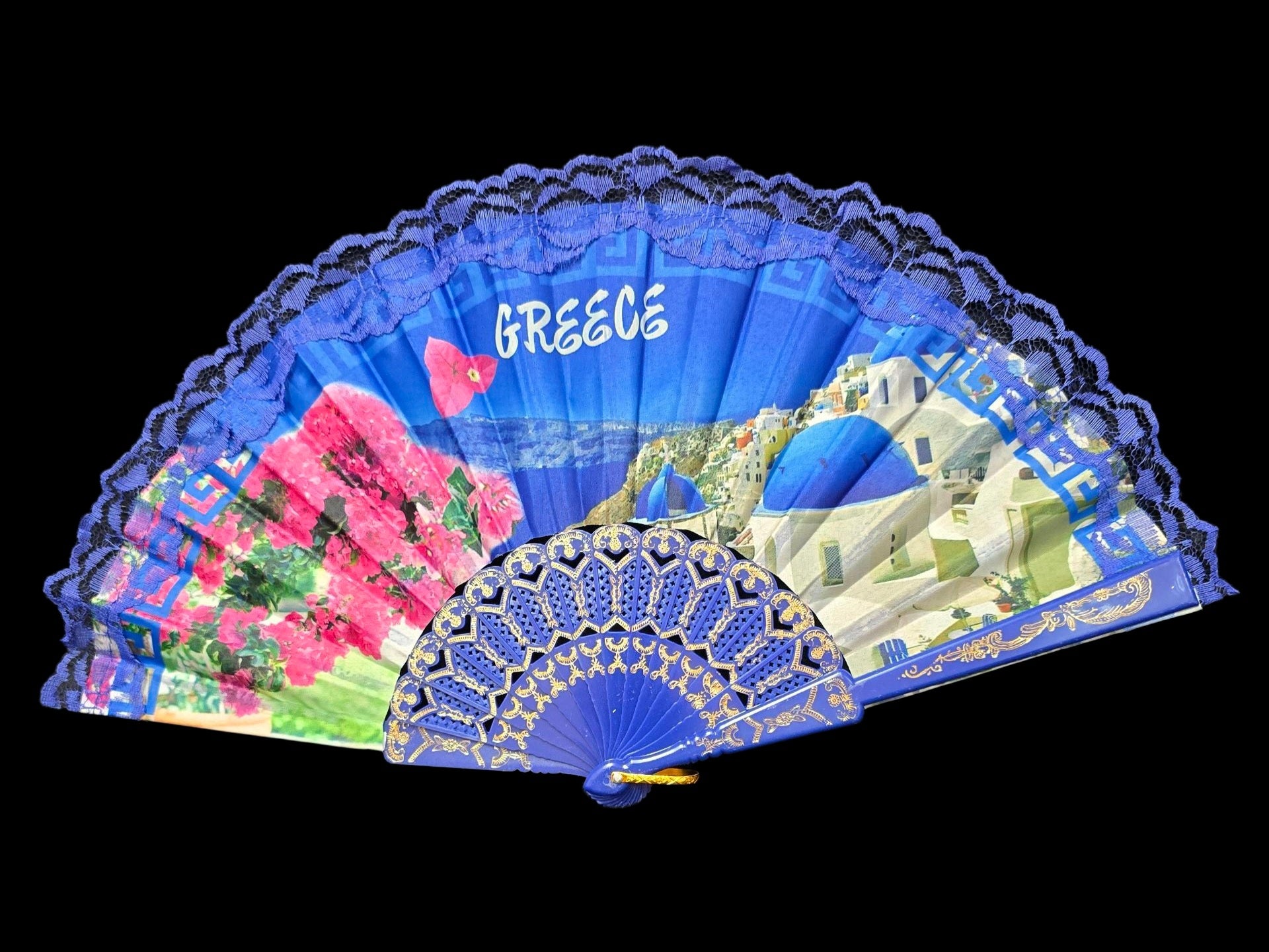 Handheld Folding Fan – Greek Island Santorini Design – My Store